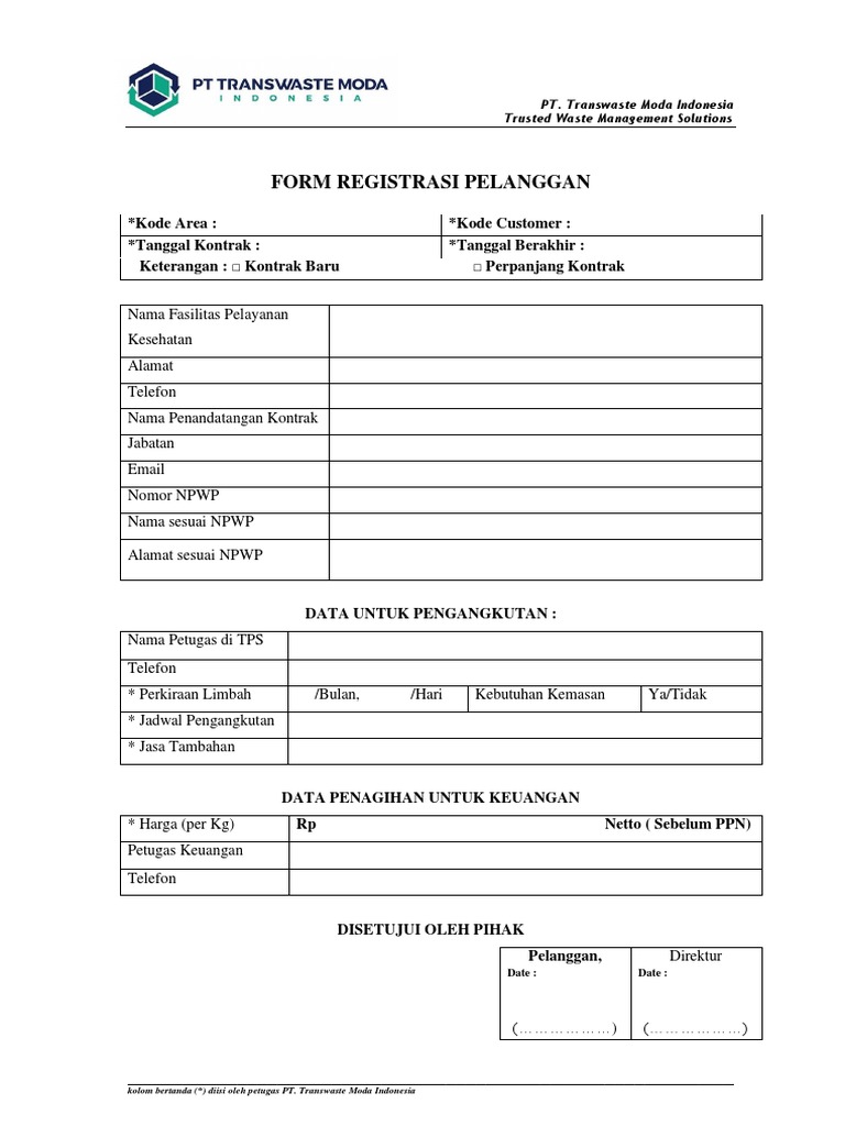Form Data Pelanggan Transwaste Moda Indonesia | PDF