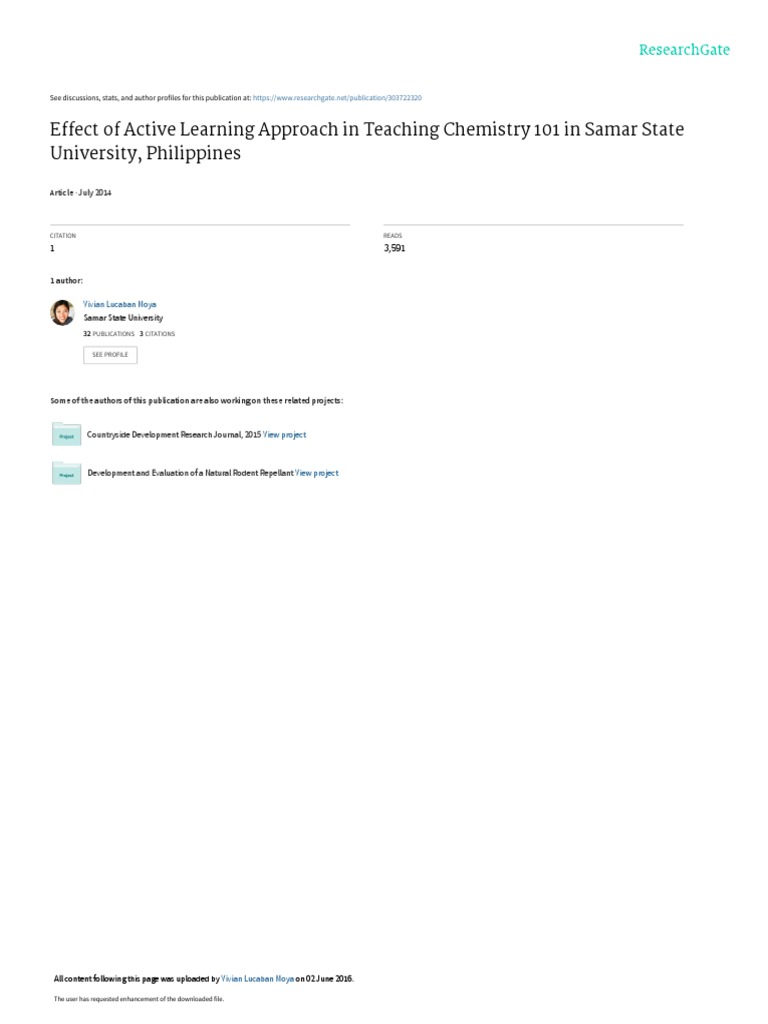 Effect of Active Learning Approach in Teaching Chemistry 101 in Samar ...