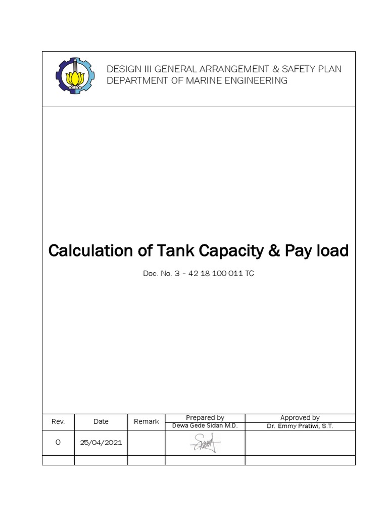 Tank Capacity and Payload Calculation Guide | PDF | Tonnage | Shipping