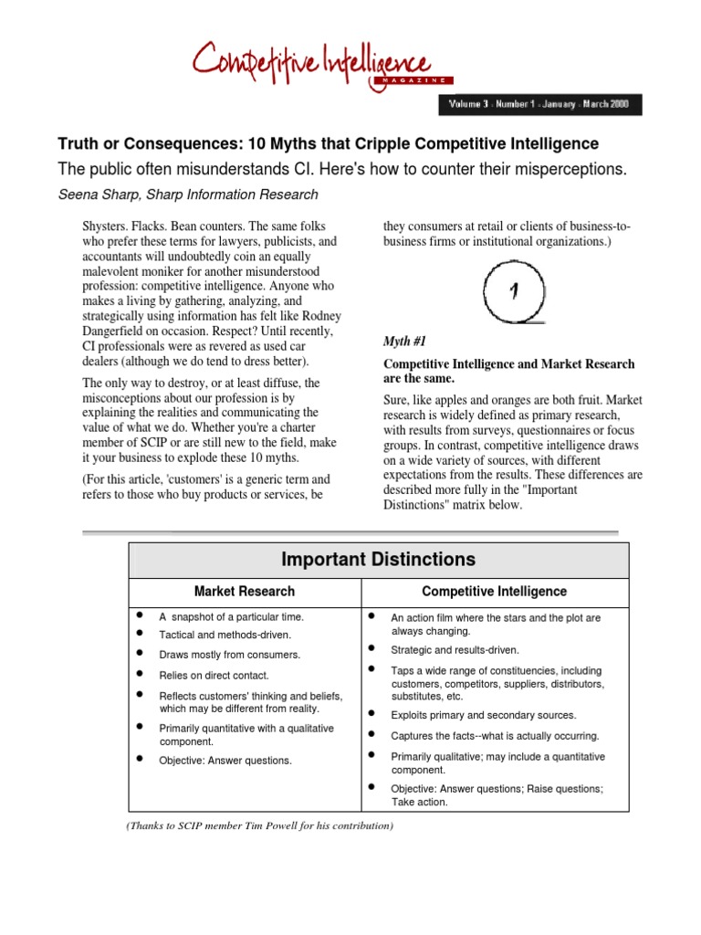 Sharp - 10 Myths of Competitive Intelligence | PDF | Lexis Nexis | Libraries