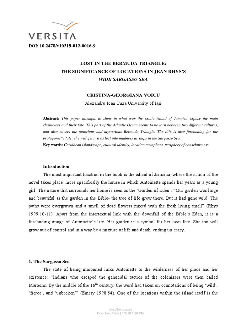Wide Sargasso Sea: Abstract: This Paper Attempts To Show in What Way ...