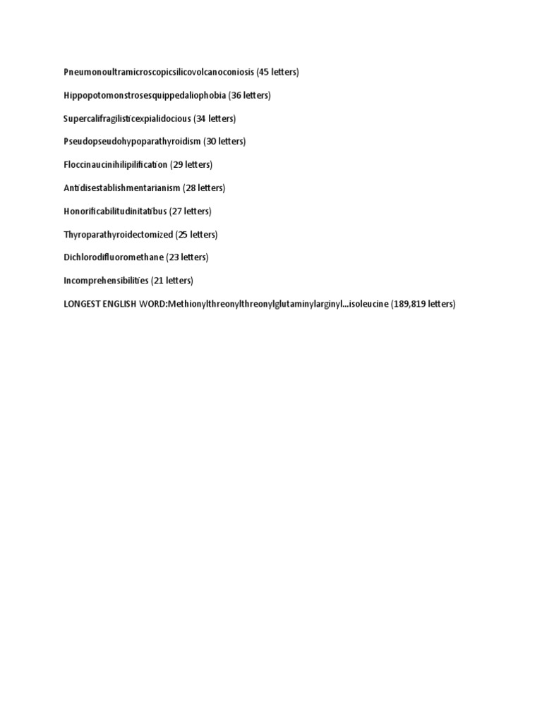 10 Longest Words in English With Number of Letters | PDF