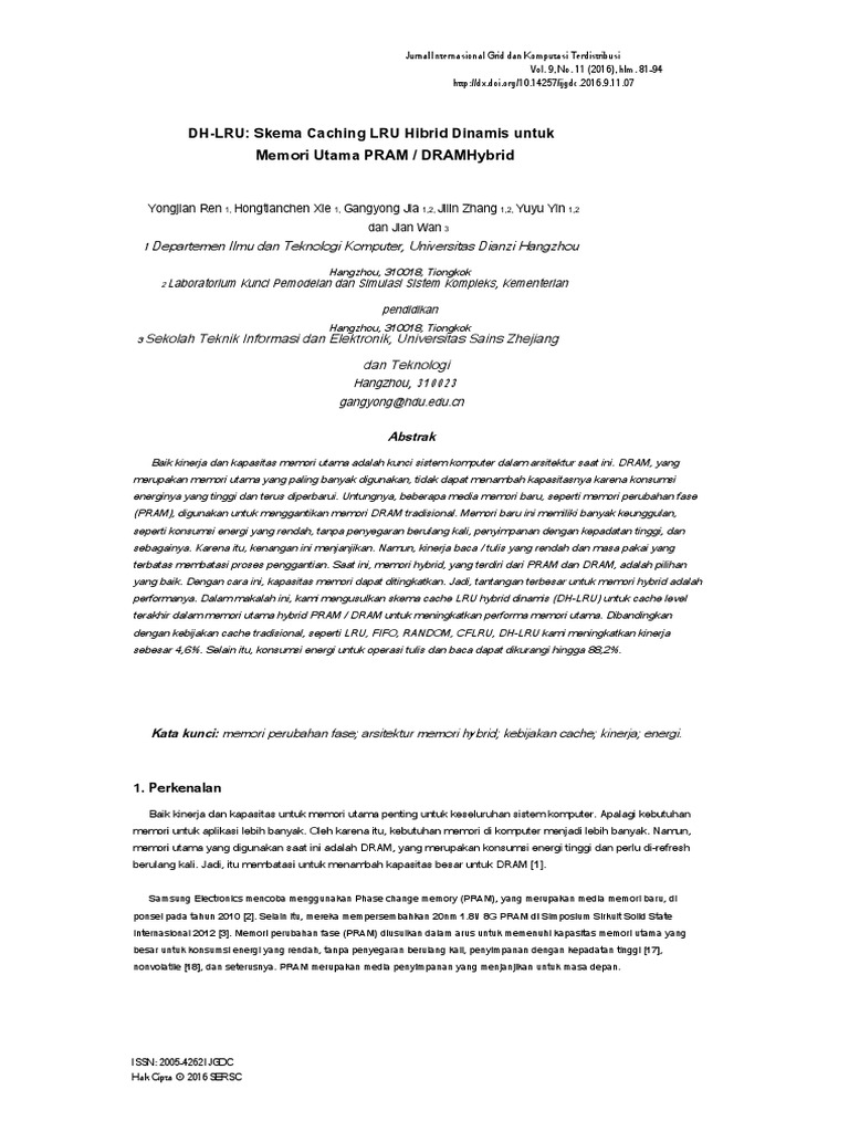 DH-LRU Dynamic Hybrid LRU Caching Scheme For PRAM DRAM Hybrid Main Memory - En.id | PDF