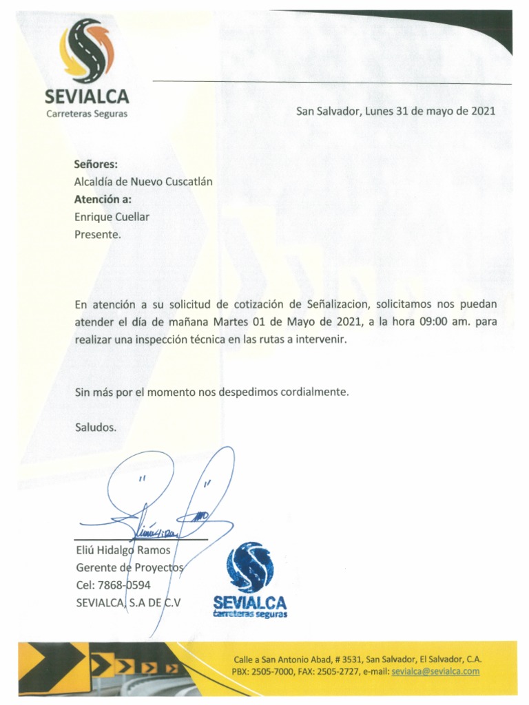 Carta Solicitud de Inspeccion | PDF