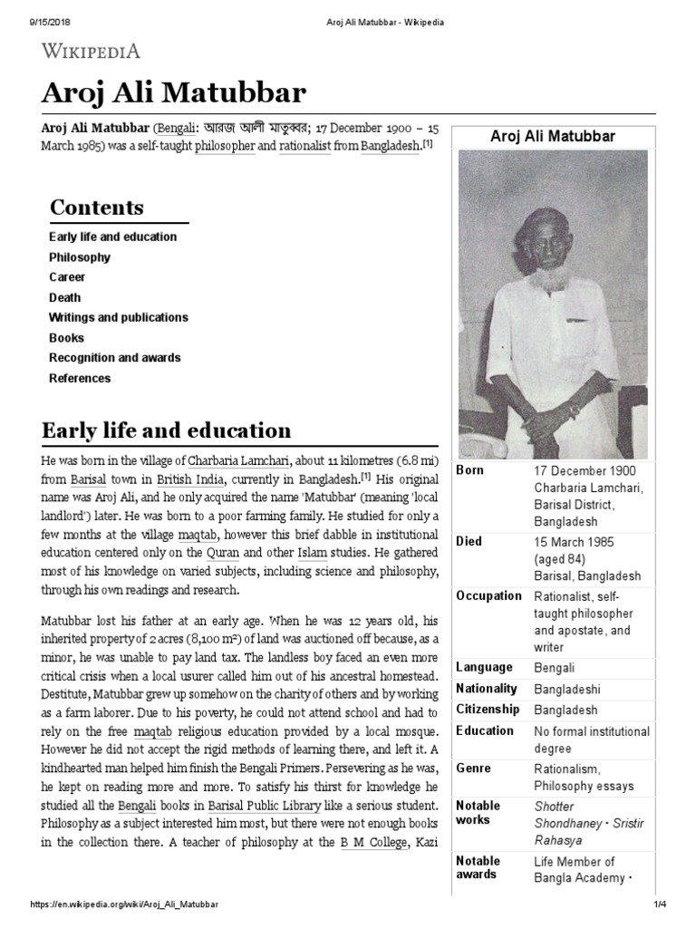 Aroj Ali Matubbar - Wikipedia | PDF | Science | Philosophical Science