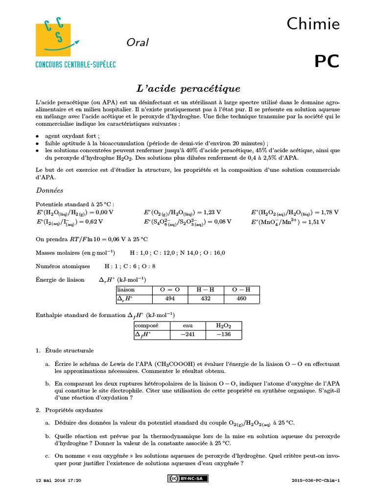 Étude de l'Acide Peracétique en Chimie | PDF | Peroxyde d'hydrogène | Acide