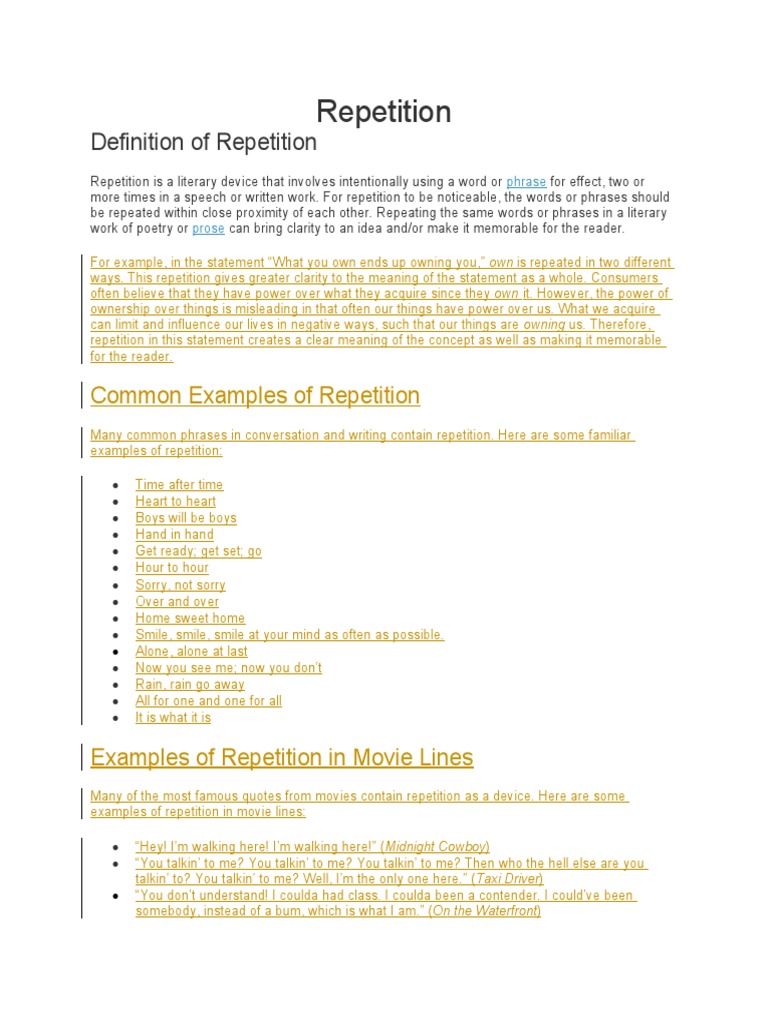 Repetition in Literature | PDF | Mark Twain | Poetry