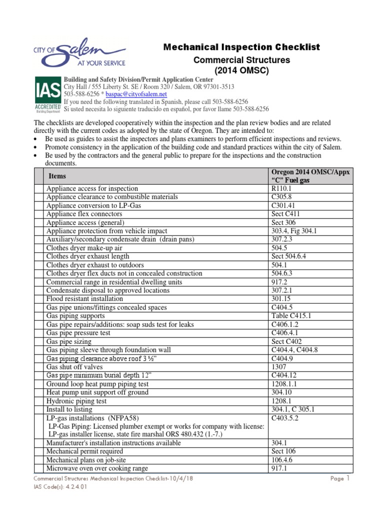 Wood Framed Commercial Mechanical Inspection Checklist | PDF | Duct ...