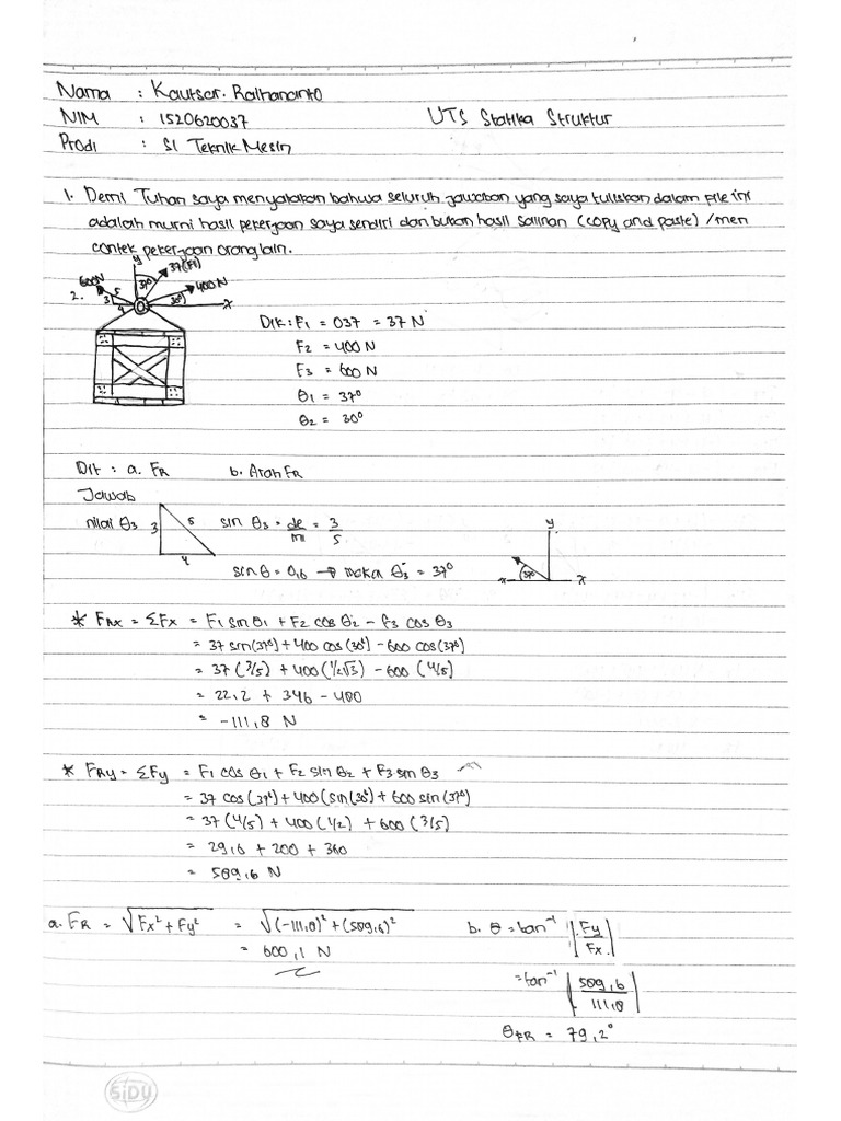 Kautsar Raihananto - 1520620037 - UTS Statika Struktur | PDF