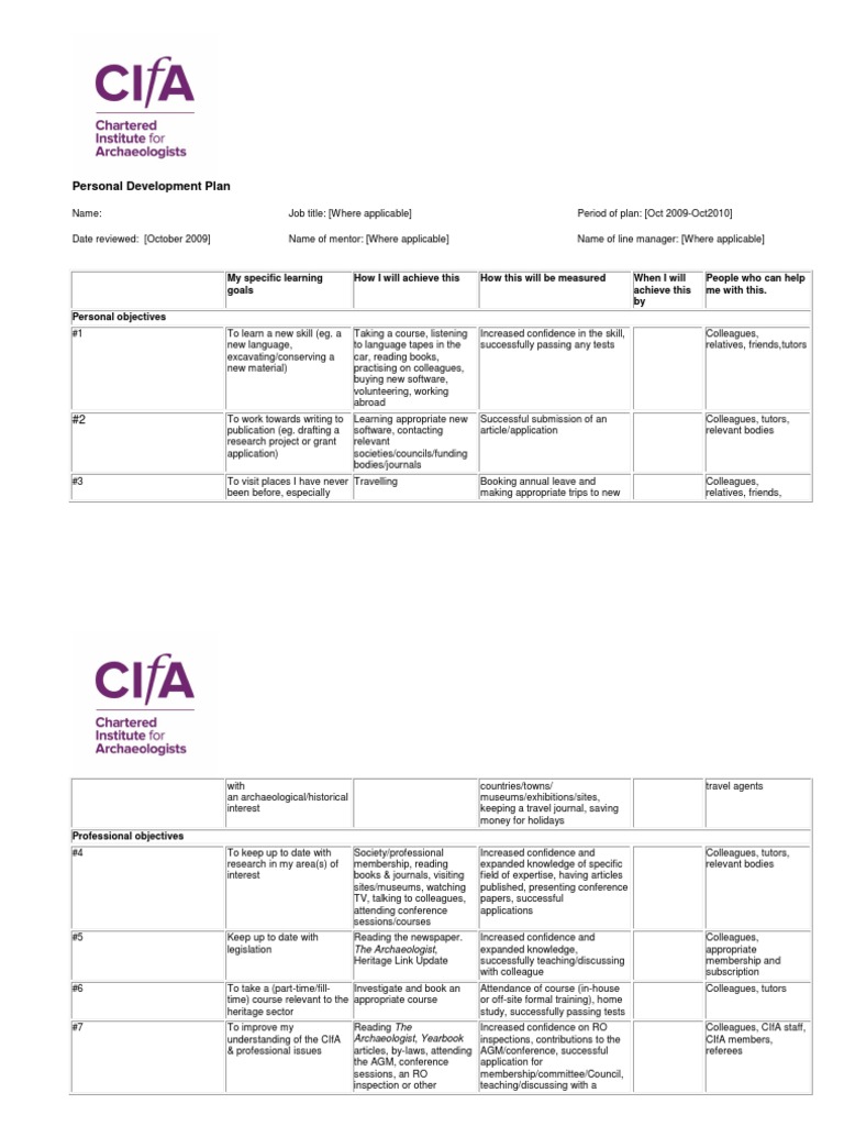 CIfA PDP Example | PDF | Tutor | Archaeology