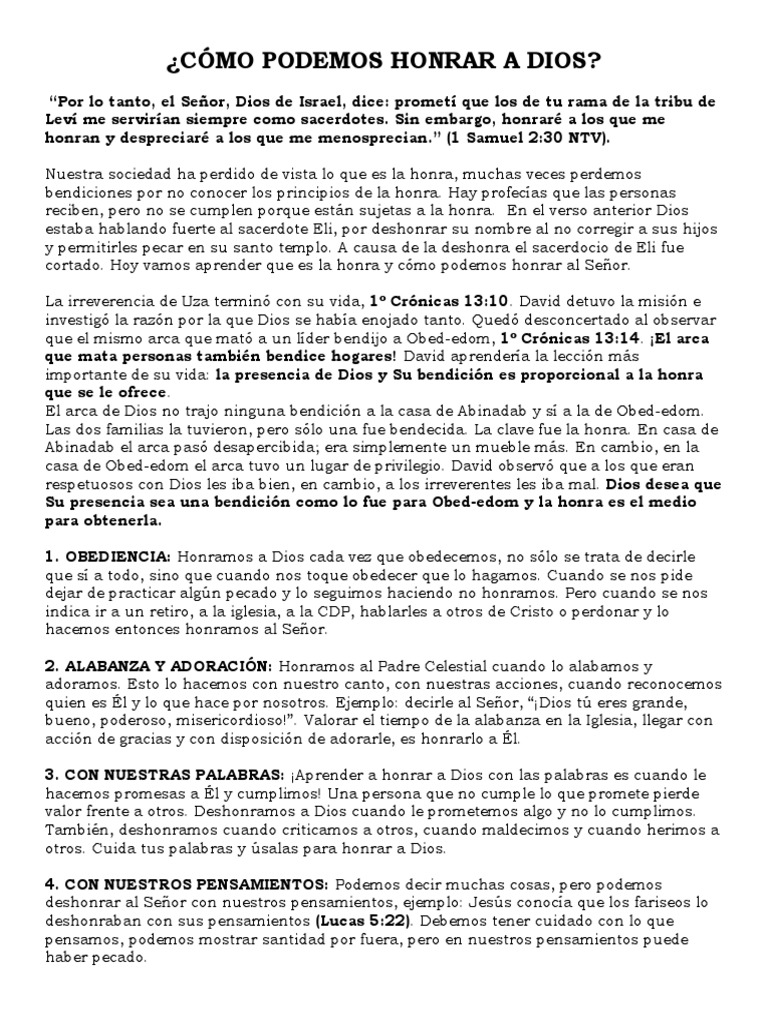 Cómo Podemos Honrar A Dios | PDF | Sacerdote | Jesús