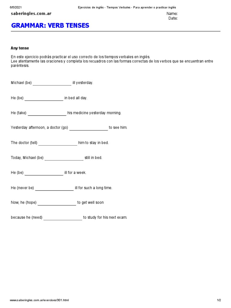 Fichas Para Repasar Los Tiempos Verbales En Inglés 55 Off