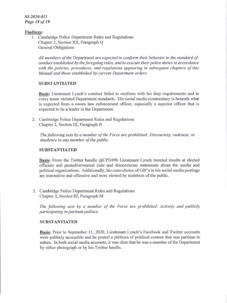 Lt. Shawn Lynch Investigation Findings | PDF