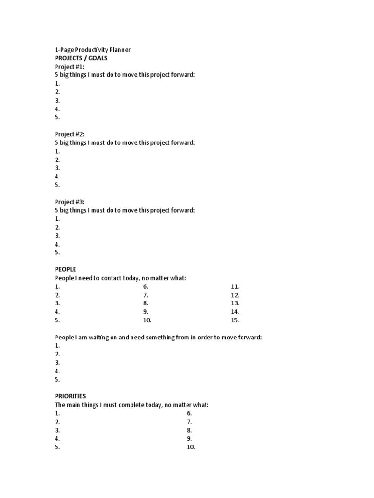 1 Page Productivity Planner | PDF