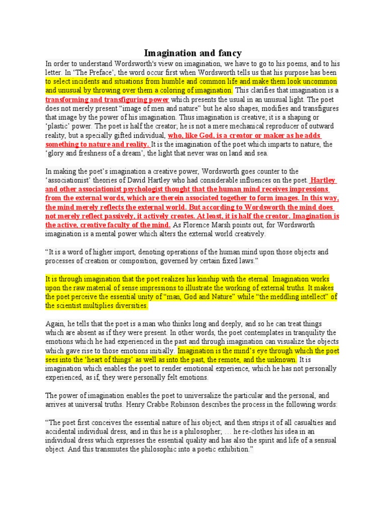 Imagination and Fancy | PDF | Imagination | William Wordsworth