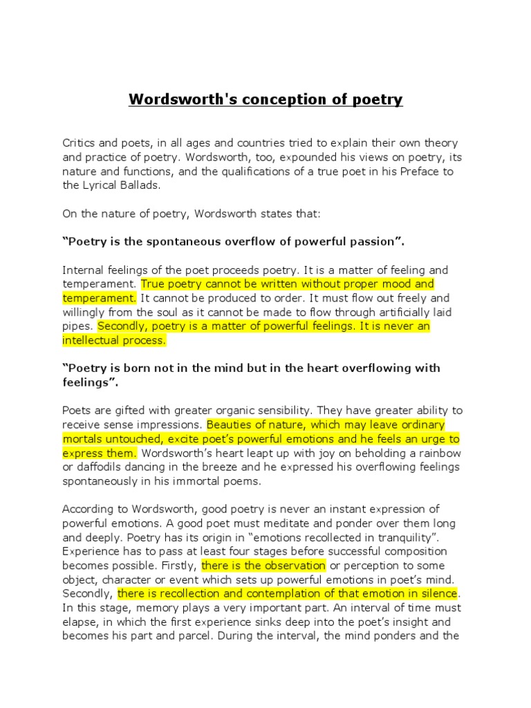 Wordsworth's Conception of Poetry | PDF | William Wordsworth | Poetry