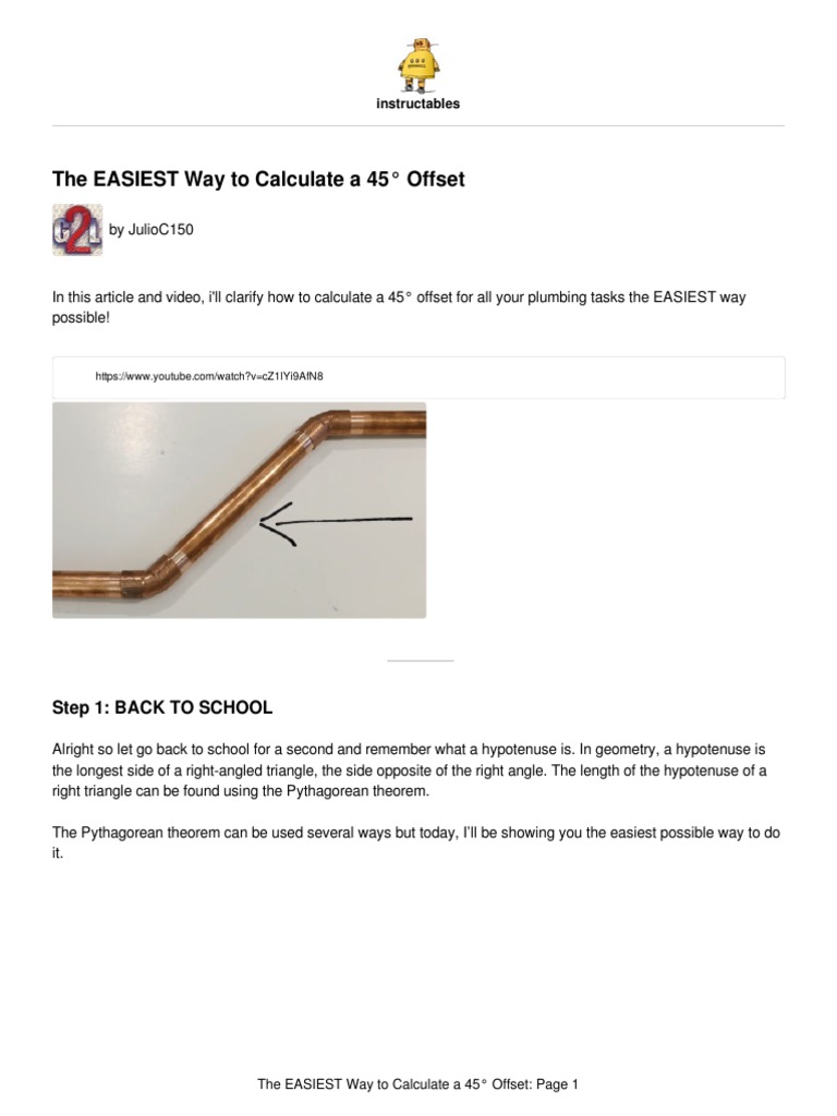 Easy 45° Pipe Offset Calculation Guide | PDF | Elementary Mathematics ...