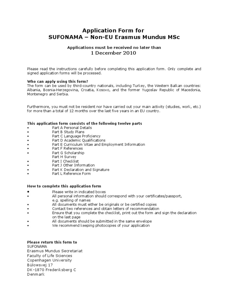 SUFONAMA Erasmus Mundus MSc Application Form | PDF | Academic Degree ...