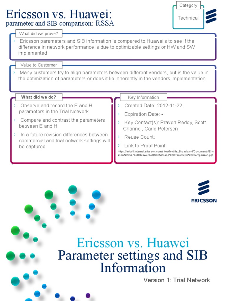 Ericsson vs. Huawei SIB and Parameter Comparison1 | PDF | Lte ...