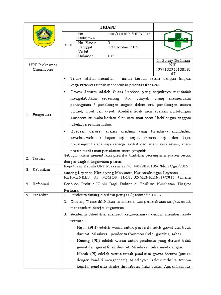 7.2.3.1 Sop Triase | PDF