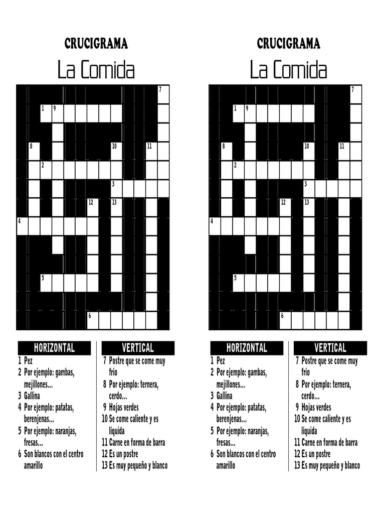 Crucigrama de Comida para Todos | PDF