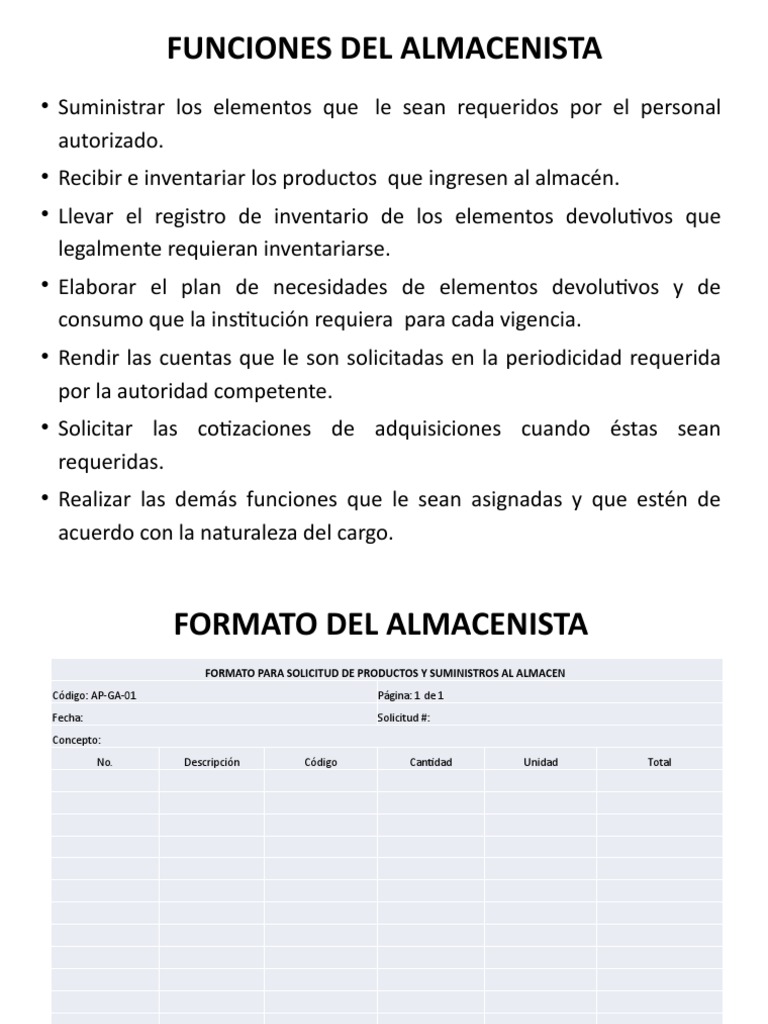 Funciones Del Almacenista | PDF