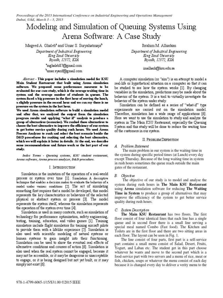 Modeling and Simulation of Queuing Systems Using Arena Software: A Case Study | PDF | Simulation ...