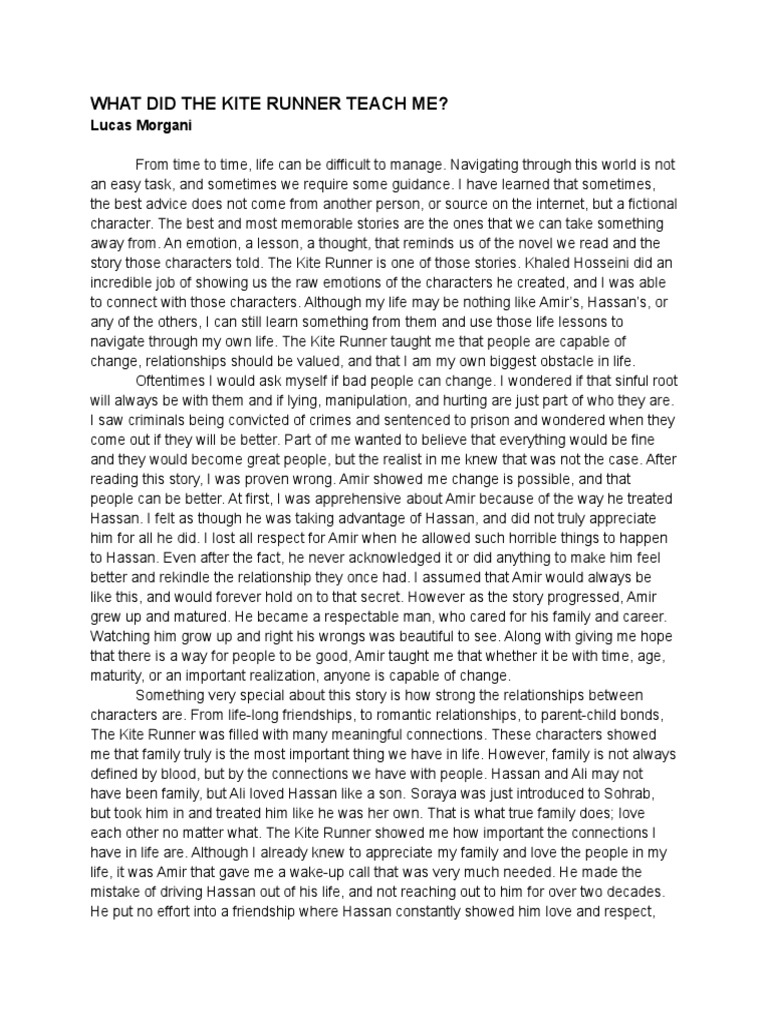 The Kite Runner Exam Question | PDF