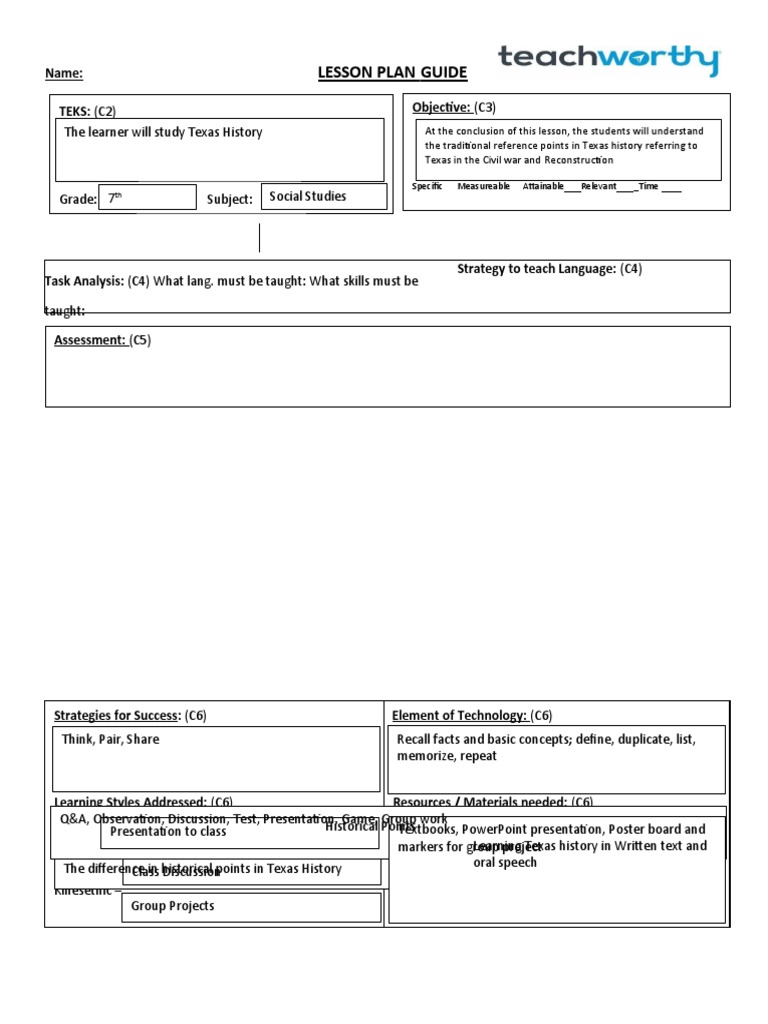 Lesson Plan Guide LPG Word-Jc 2 | PDF | Lesson Plan | Cognition