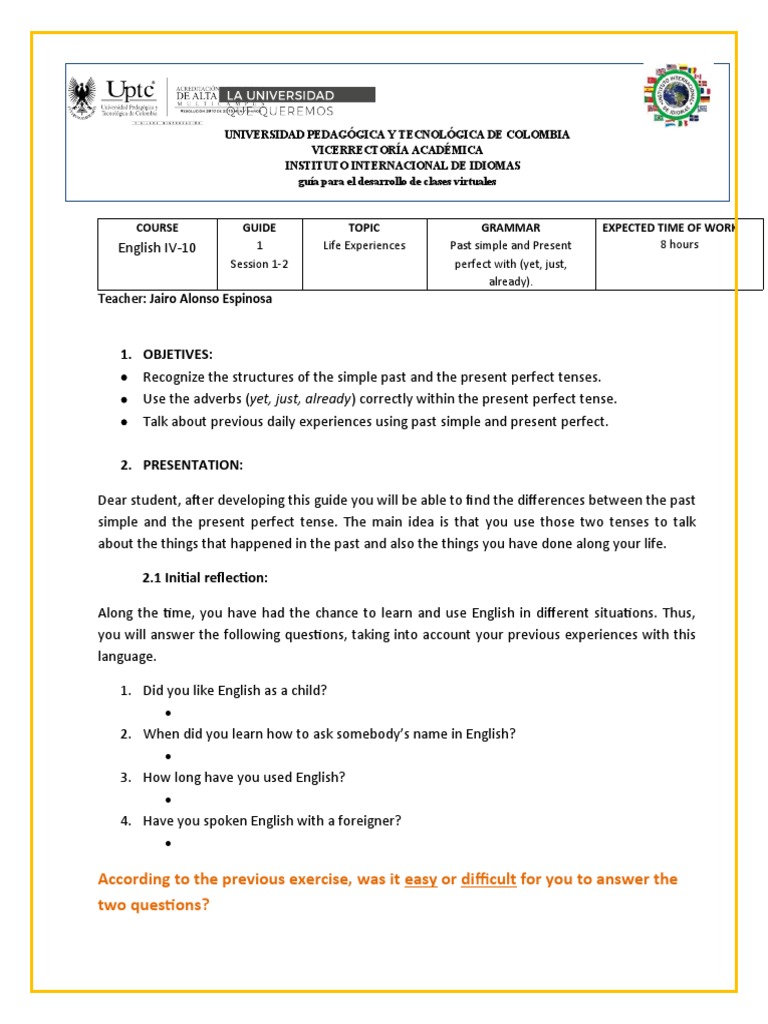 English IV Guide 01 (Session1-2) | PDF | Verb | English Language