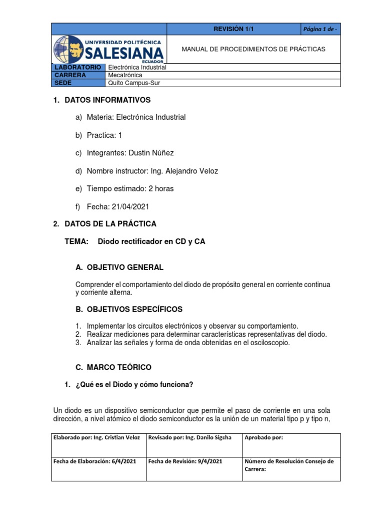 Practica 1 | PDF | Diodo | Rectificador