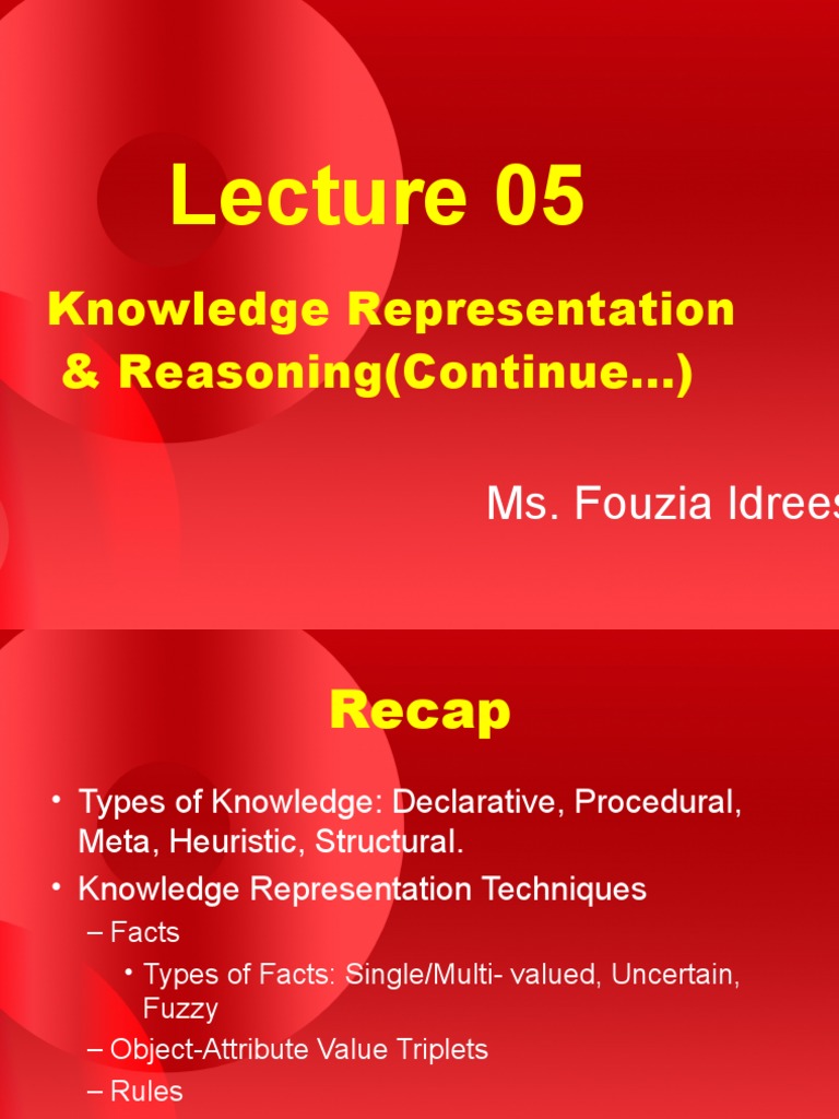 Artificial Intelligence Knowledge Representation Lecture 05 | PDF | Proposition | First Order Logic