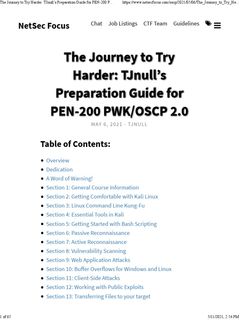 2021 The Journey To Try Harder TJnull's Preparation Guide For PEN-200 PWK - OSCP 2.0 NetSec ...