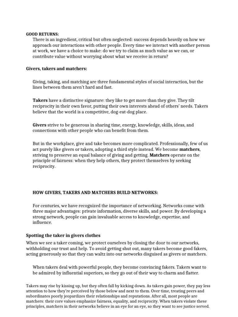 Give and Take (Book Review) | PDF | Communication | Human Nature