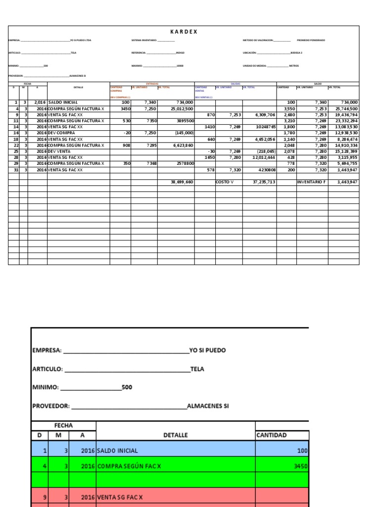 Formato Kardex | PDF | Gestión de la cadena de suministro | Inventario