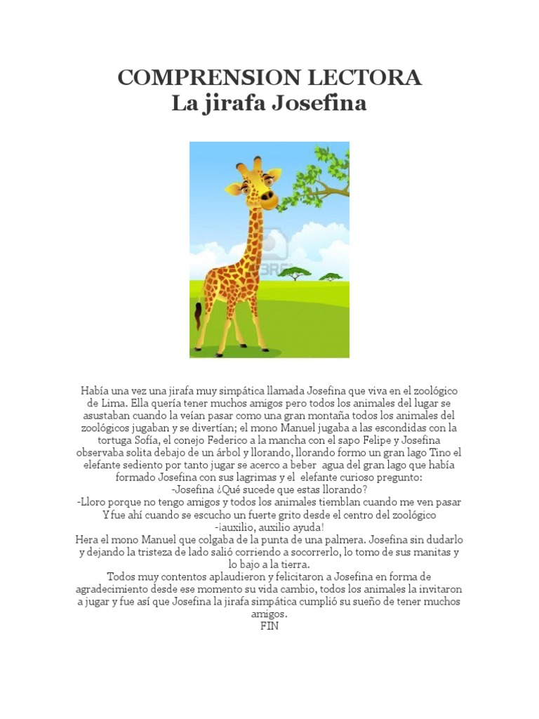 La Jirafa Josefina: Cuento y Lectura | PDF | Cuestionario | Sicología