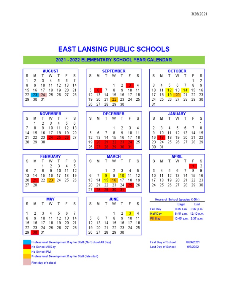 2021-22 Elementary School Calendar | PDF