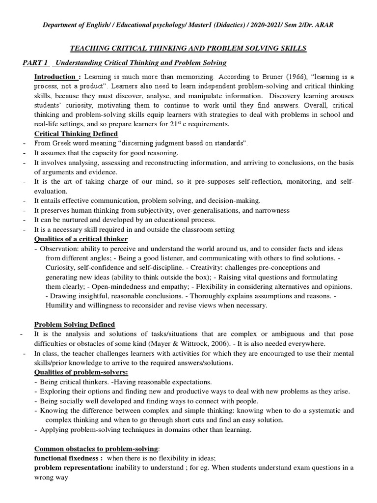 Lesson 4 Critical Thinking and Problem Solving | Download Free PDF ...