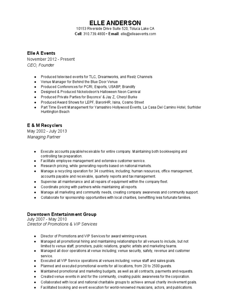 Elle Anderson: Event Production Expert | PDF | Sales | Marketing
