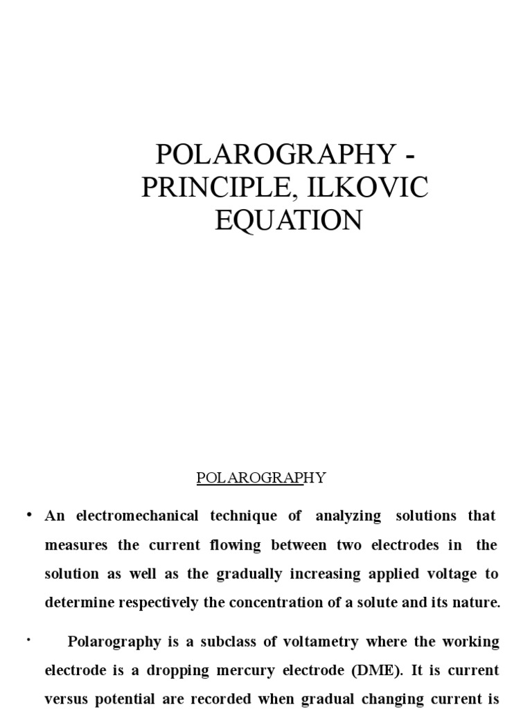 Polarography - Principle, Ilkovic Equation | PDF | Physical Chemistry ...