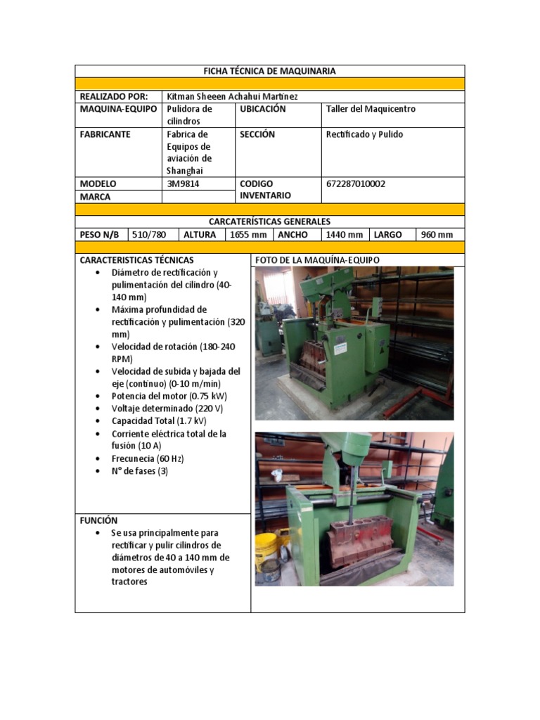 Ficha Tecnica de Maquinaria | Descargar gratis PDF | Diamante | Aluminio