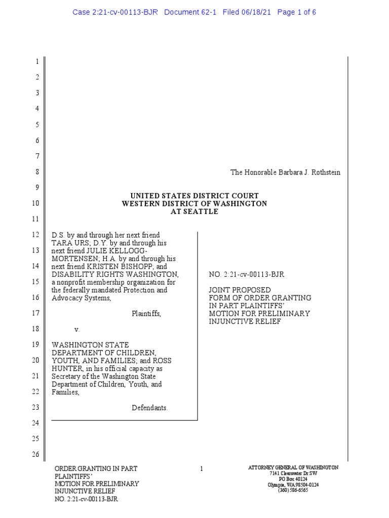 Joint Proposed Form of Order Granting in Part Plaintiffs' Motion For ...