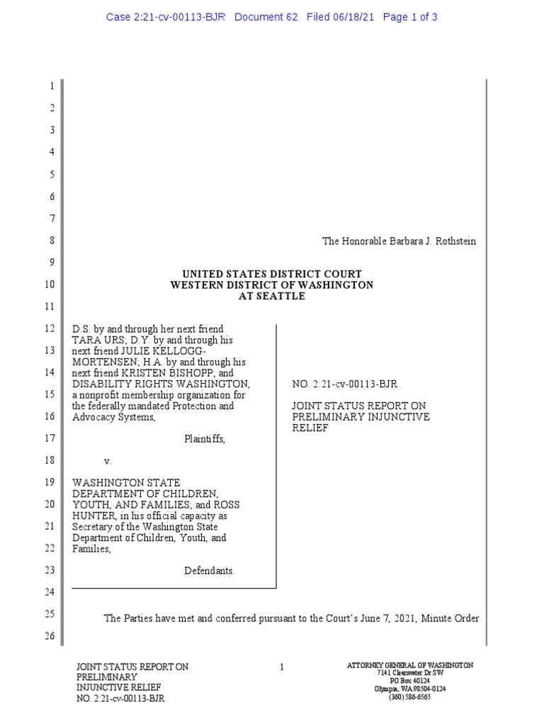 Joint Status Report On Preliminary Injunctive Relief | Download Free ...