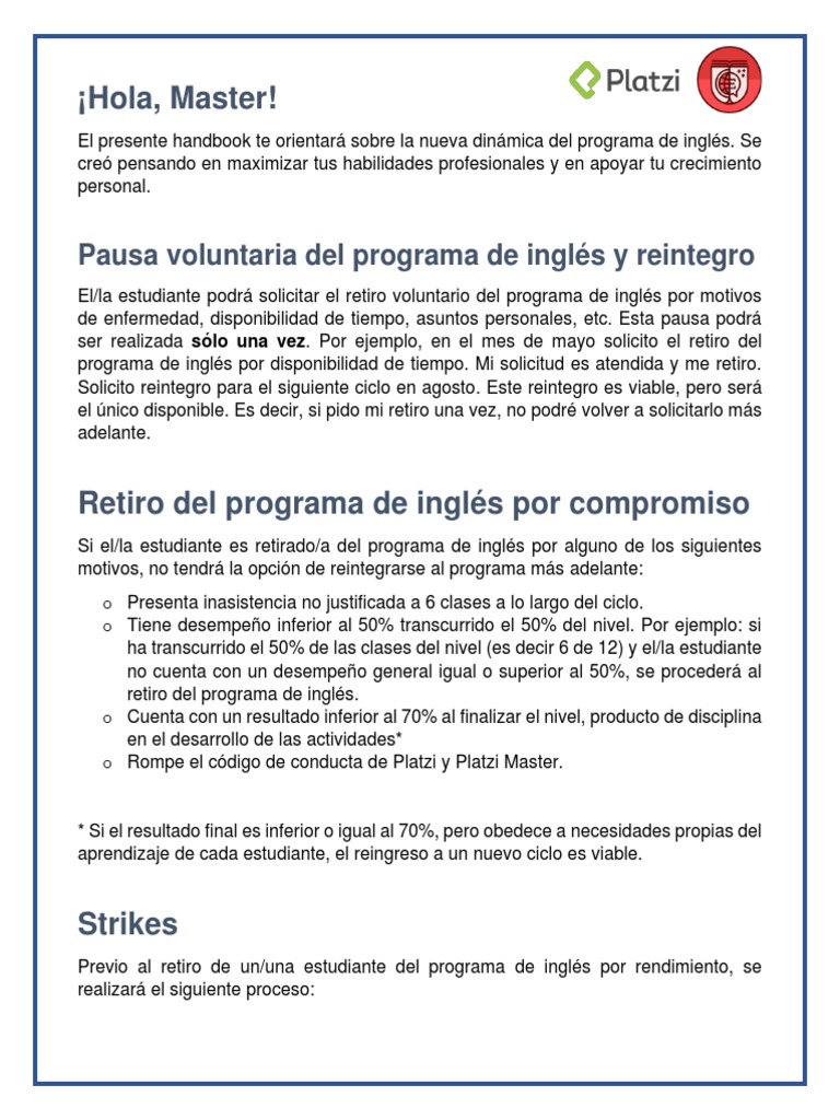 Student Handbook Platzi Master - English Program | PDF | Science ...