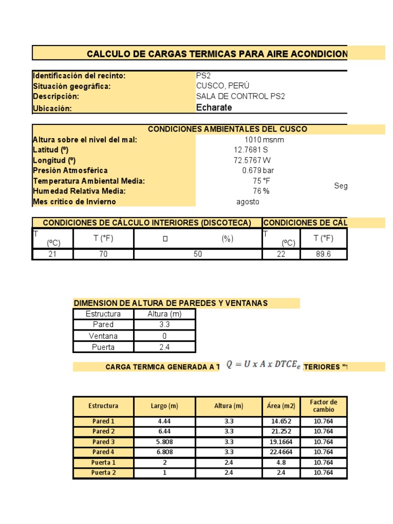 Cálculo de Cargas Termicas | PDF | Conduccion termica | Geografía Física