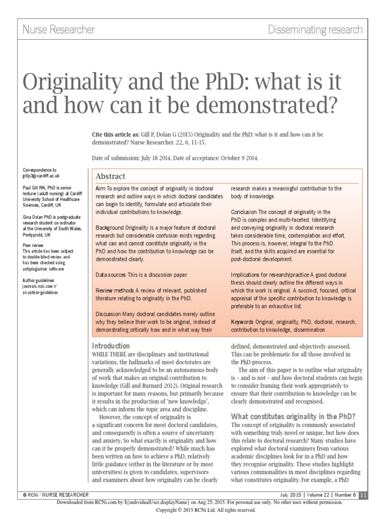 ORIGINALITY and The PHD What Is It and H | PDF | Thesis | Doctorate