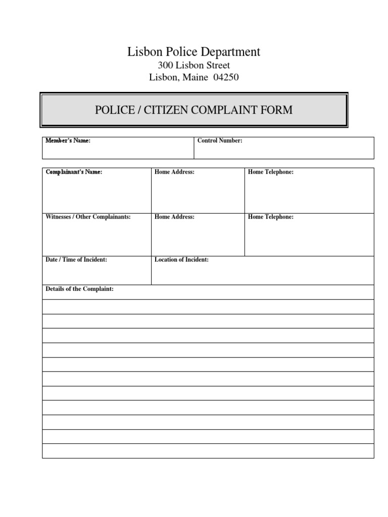 Police Citizen Complaint Form | PDF | Witness | Complaint