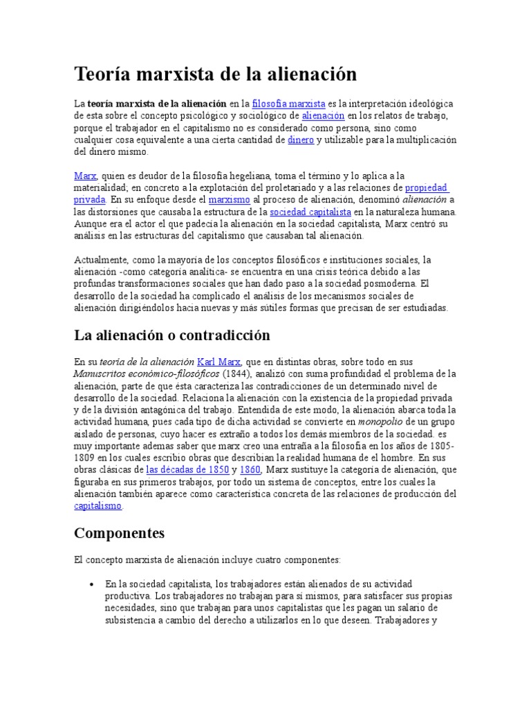 Teoría Marxista de La Alienación | PDF | La teoría de la alienación de ...