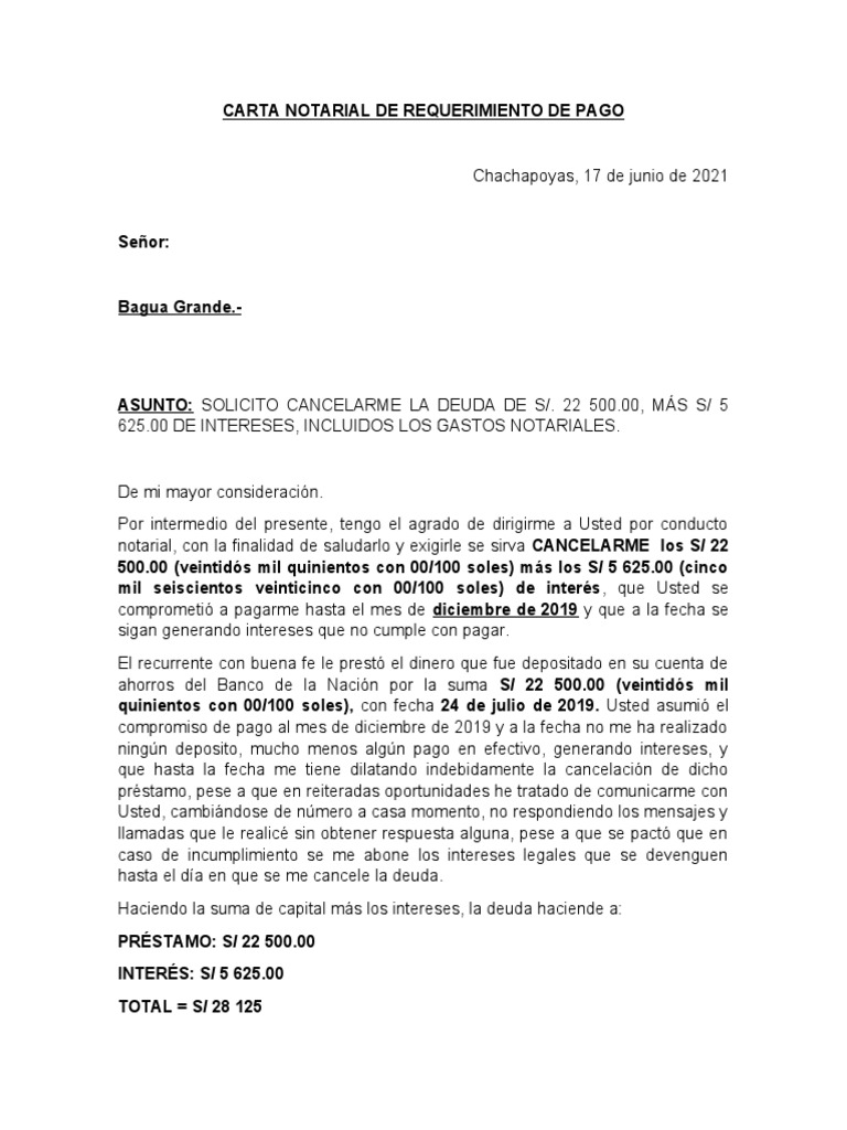Carta Notarial de Requerimiento de Pago | PDF | Derecho