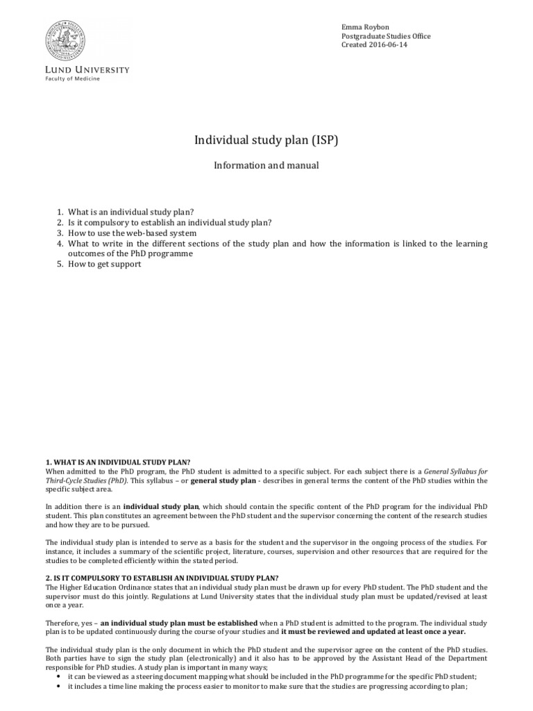 Manual - Individual Study Plan | PDF | Thesis | Doctor Of Philosophy